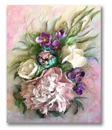 Картина алмазная "Пионы и цветы", 60x80cm, Сиреневый, Цвет: 20