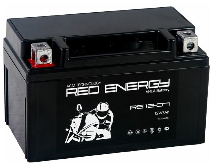 Аккумулятор RED ENERGY RS 1207 7Ач 105А (YTX7A-BS) мотоцикл / скутер / мопед / квадроцикл / багги
