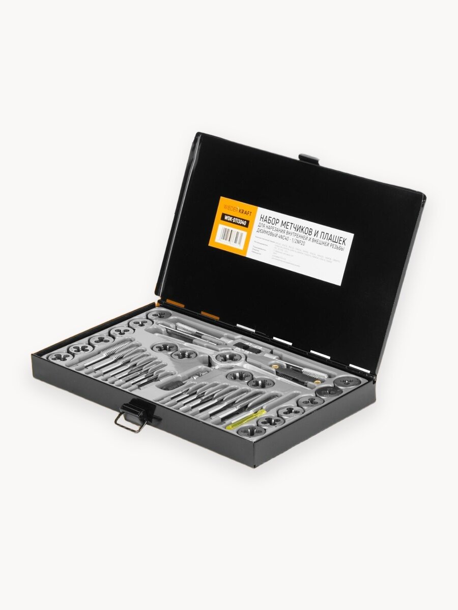 Набор метчиков и плашек 4NC40-1/2NF20, 40 предметов, дюймовая резьба WIEDERKRAFT WDK-DTI3040
