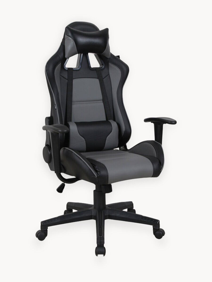 Кресло компьютерное BRABIX GT Racer GM-100, две подушки, экокожа, черное/серое, 531926