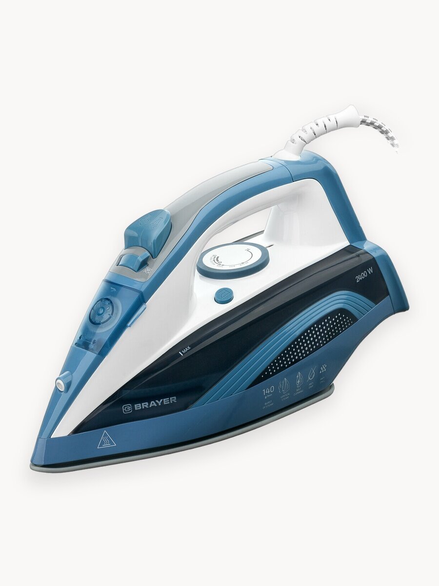 Утюг Brayer BR4002, керамическая подошва, шаровое крепление, голубой/белый