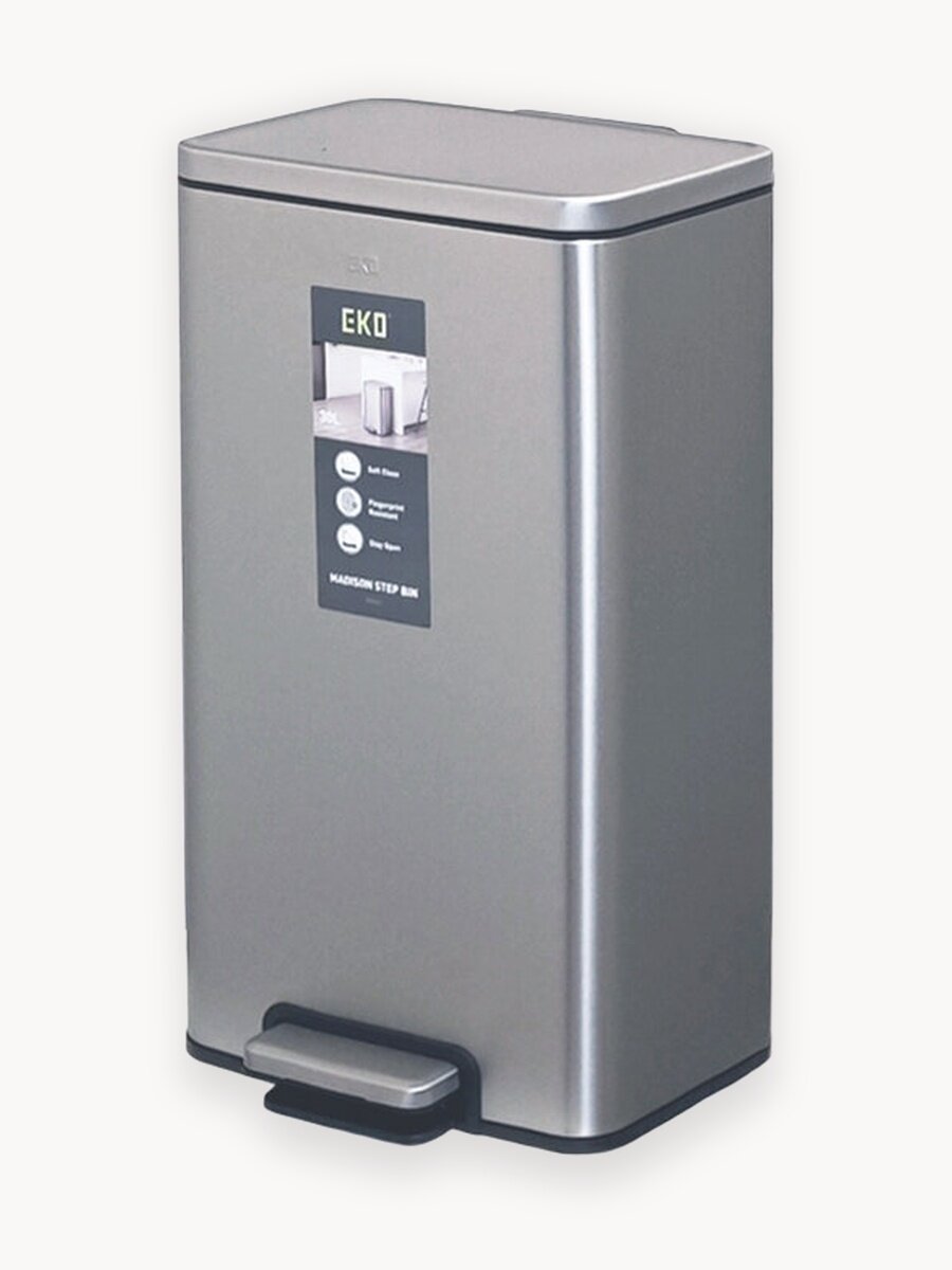 Мусорное ведро EKO с педалью 30 литров, с механизмом плавного закрывания, нержавеющая сталь