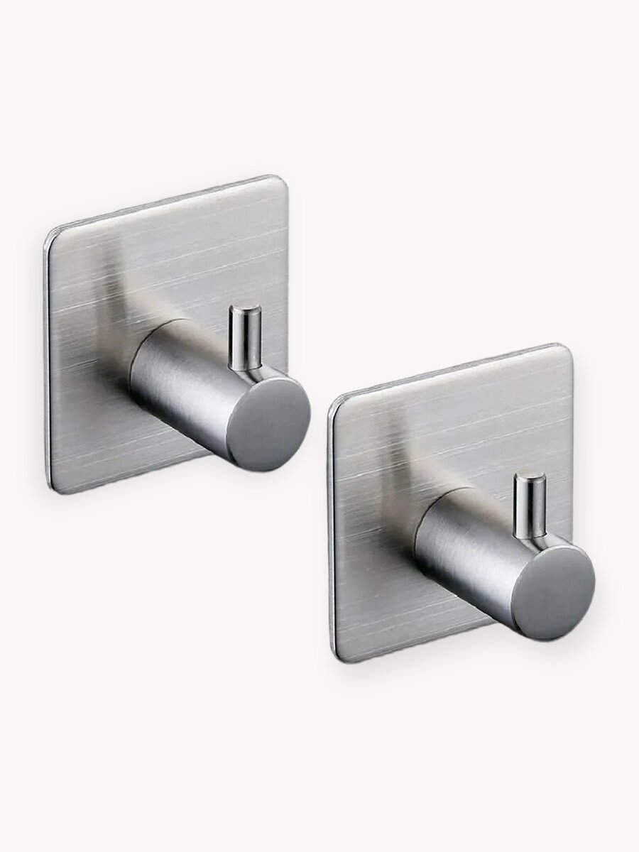 Крючки 2 шт металлические самоклеящиеся без сверления квадратные для кухни и ванной, цвет хром