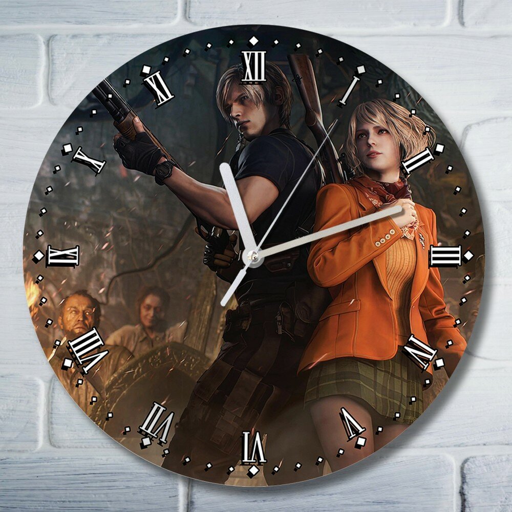 Настенные часы УФ "игра Resident Evil IV (Леон Скотт Кеннеди, красная трава, Ада Вонг, Эшли, PC, PS, SWITCH, XBOX) - 9088"