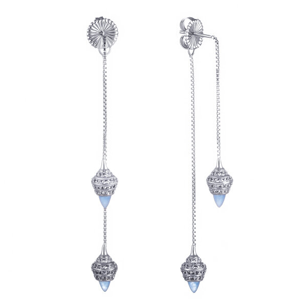 Серьги, серебро, 925 проба, фианит, халцедон