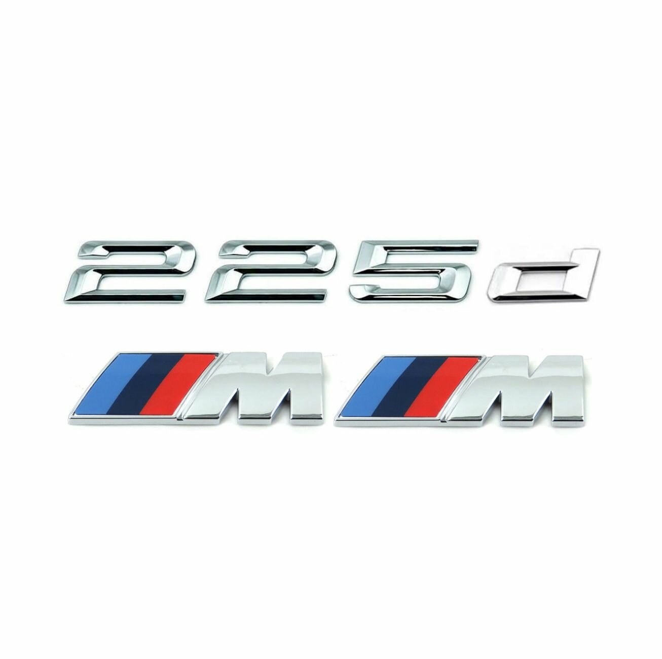 Комплект: шильдик на багажник длям BMW 225d + 2 эмблемы на крыло M-performance хром