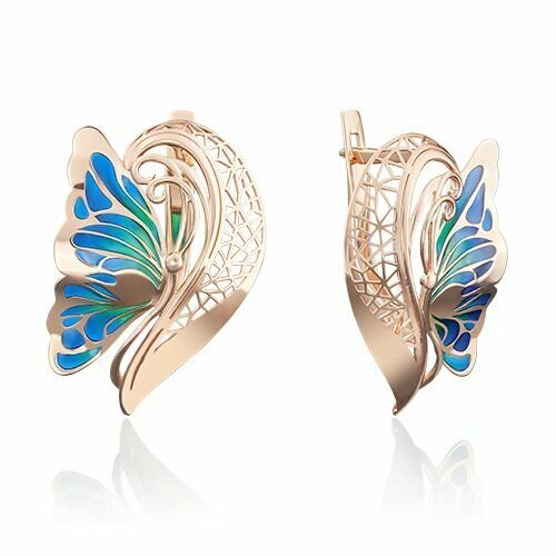 Серьги PLATINA, красное золото, 585 проба, эмаль