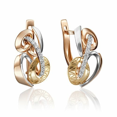Серьги, комбинированное золото, 585 проба, фианит