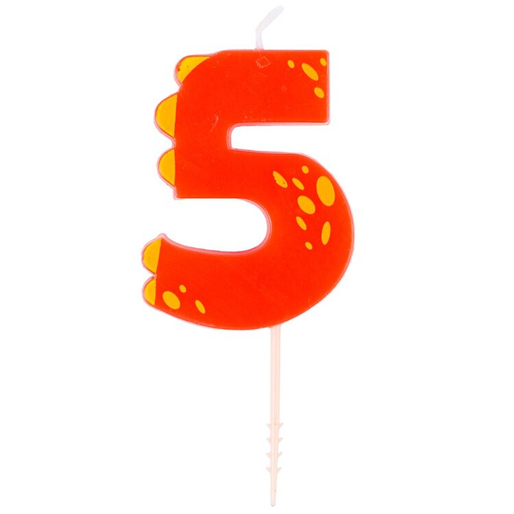 Свеча-цифра "5" Динозаврик, 6 см