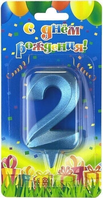 Свеча в торт Цифра, 2 Грани, Синяя бирюза, 7 см, 1 шт.