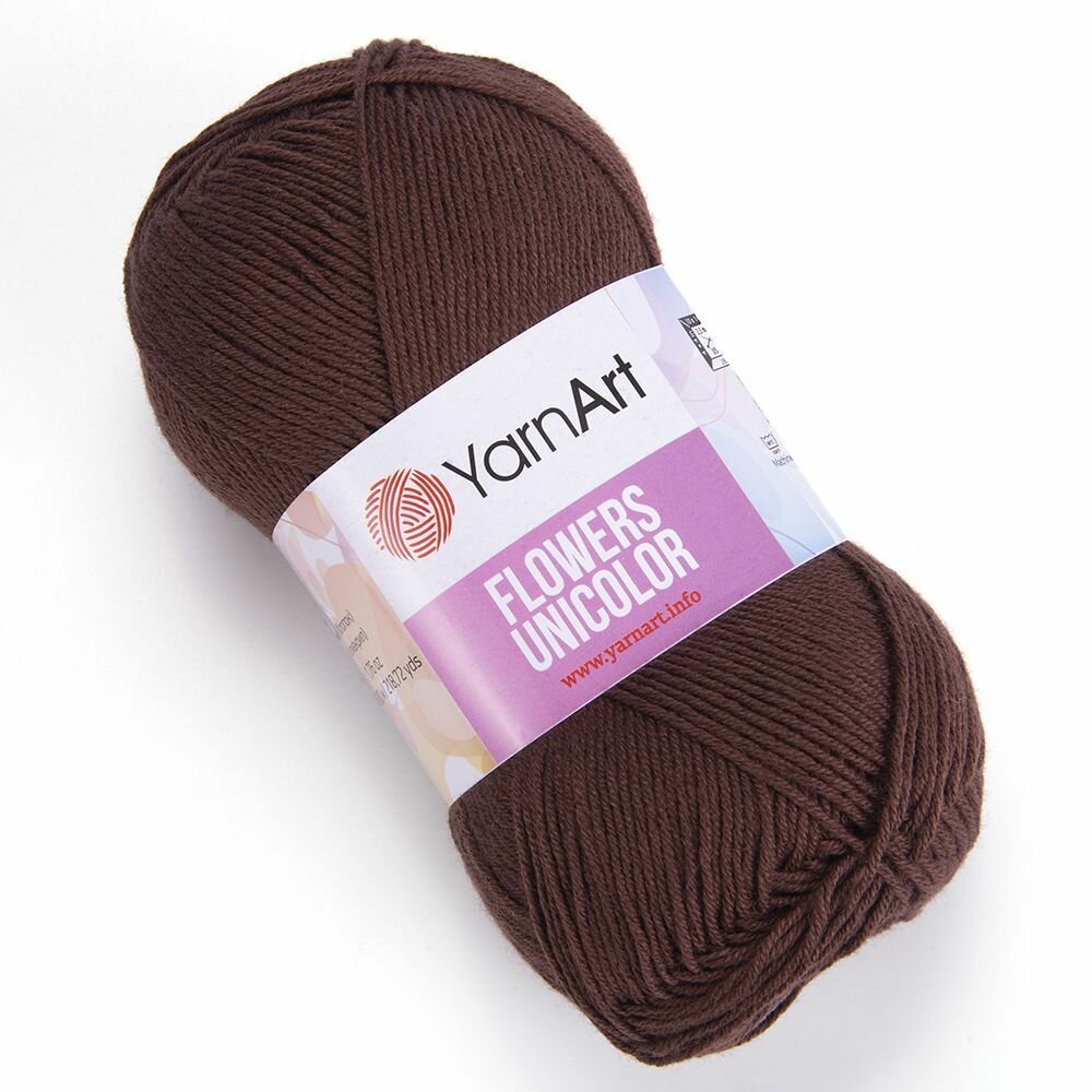 Пряжа Flowers Unicolor YarnArt, тём. шоколад - 766, 55% хлопок, 45% акрил, 5 мотков, 50 г, 200 м.