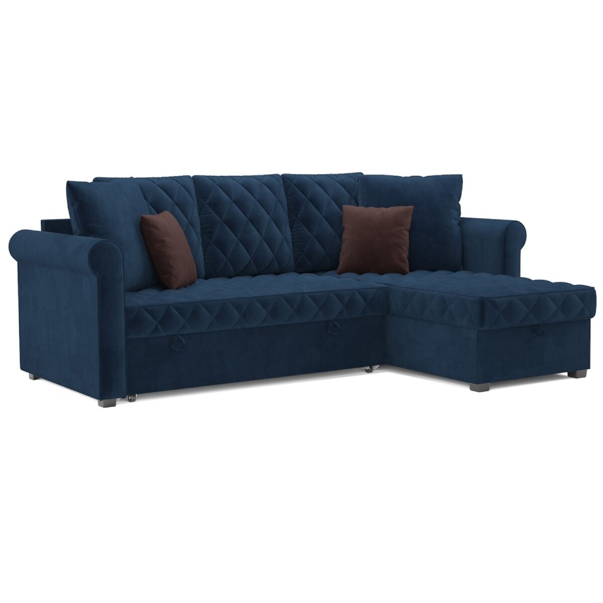 Угловой диван Сток Диванов Винтаж-2, темно-синий велюр, механизм дельфин