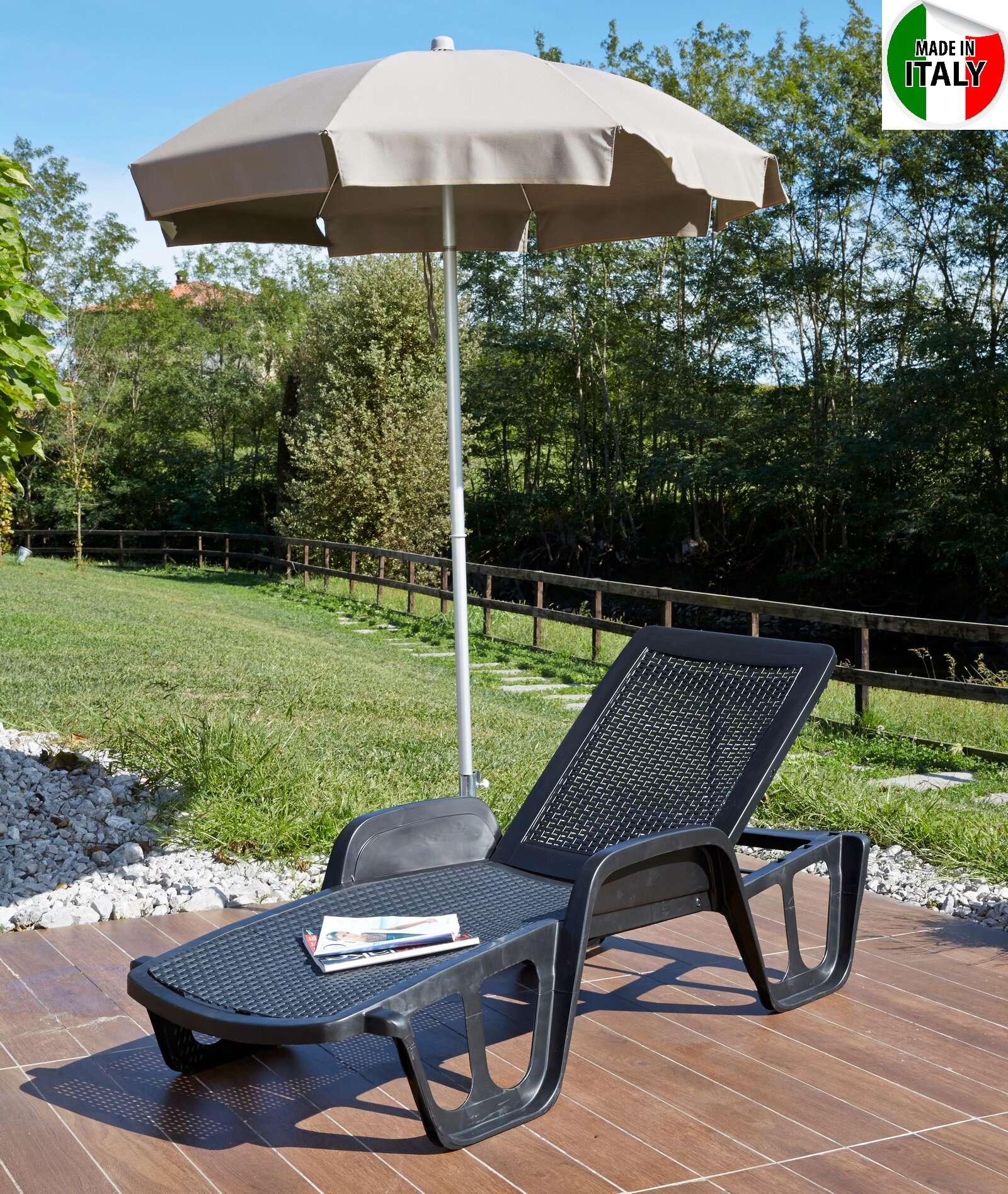 Шезлонг ProGarden "POOL" 42980500, пластик, цвет антрацит, с регулировкой спинки — фото 1
