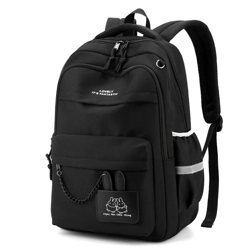 Женский школьный рюкзак Fengdong, черный вместительный школьный рюкзак для девочек, Черный, Black
