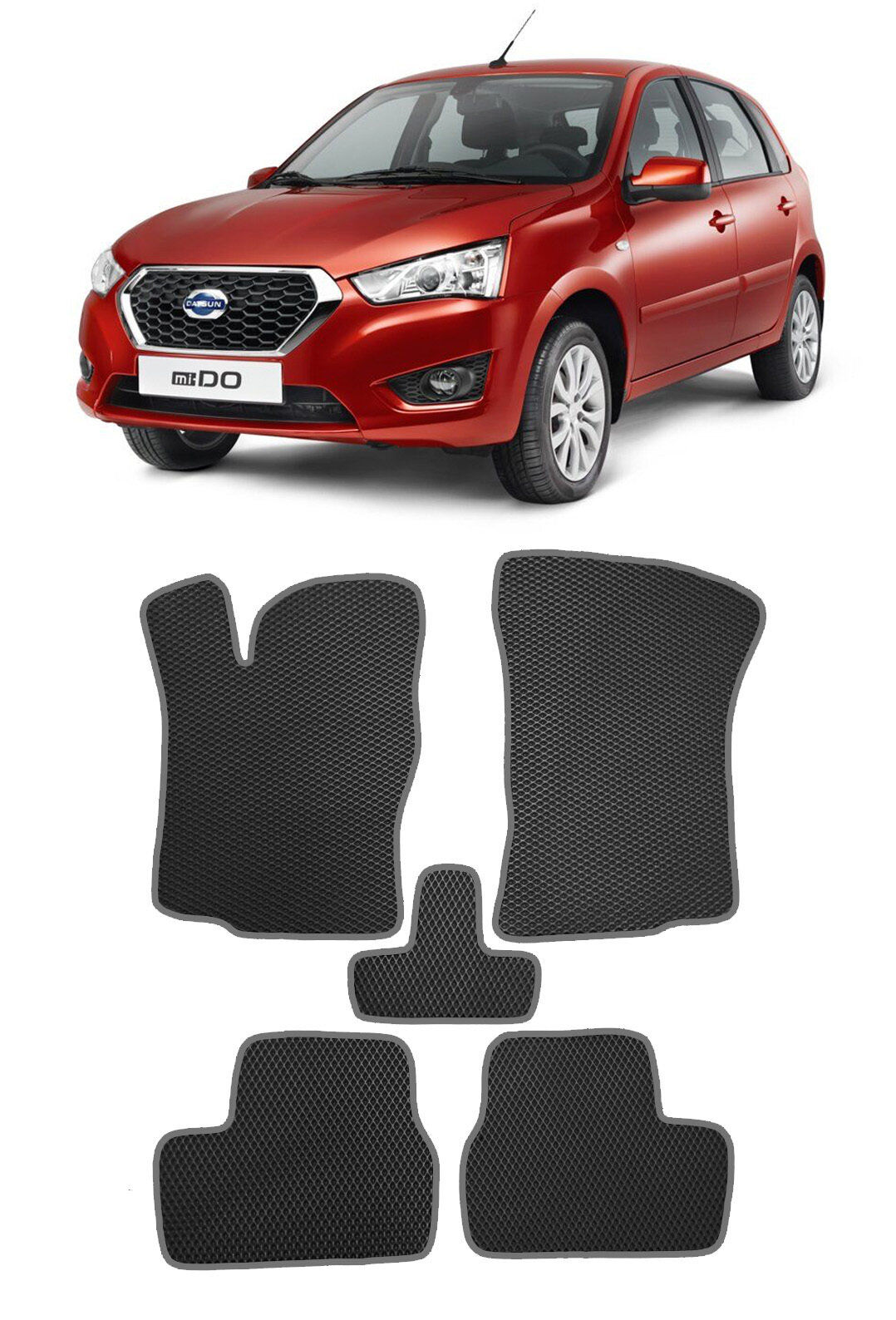 Ева коврики Datsun mi-DO 2015-2021 / ЭВА ромб / цвет Черный c серой окантовкой / EVA Smart / коврики в салон автомобиля Датсан