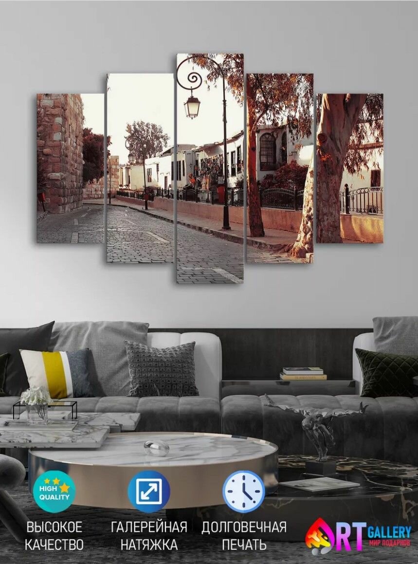 Модульная картина для интерьера на стену / Картина на холсте "Парижская улочка" 80х140см