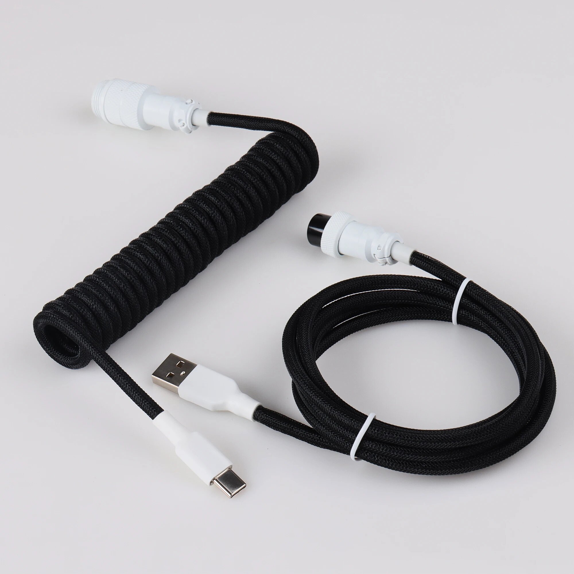 Лано спиральный USB-C кабель для механической клавиатуры Black white
