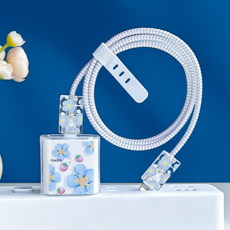 Защитный чехол для зарядного устройства, для Apple, 20Вт, прозрачный, с клубничным цветком