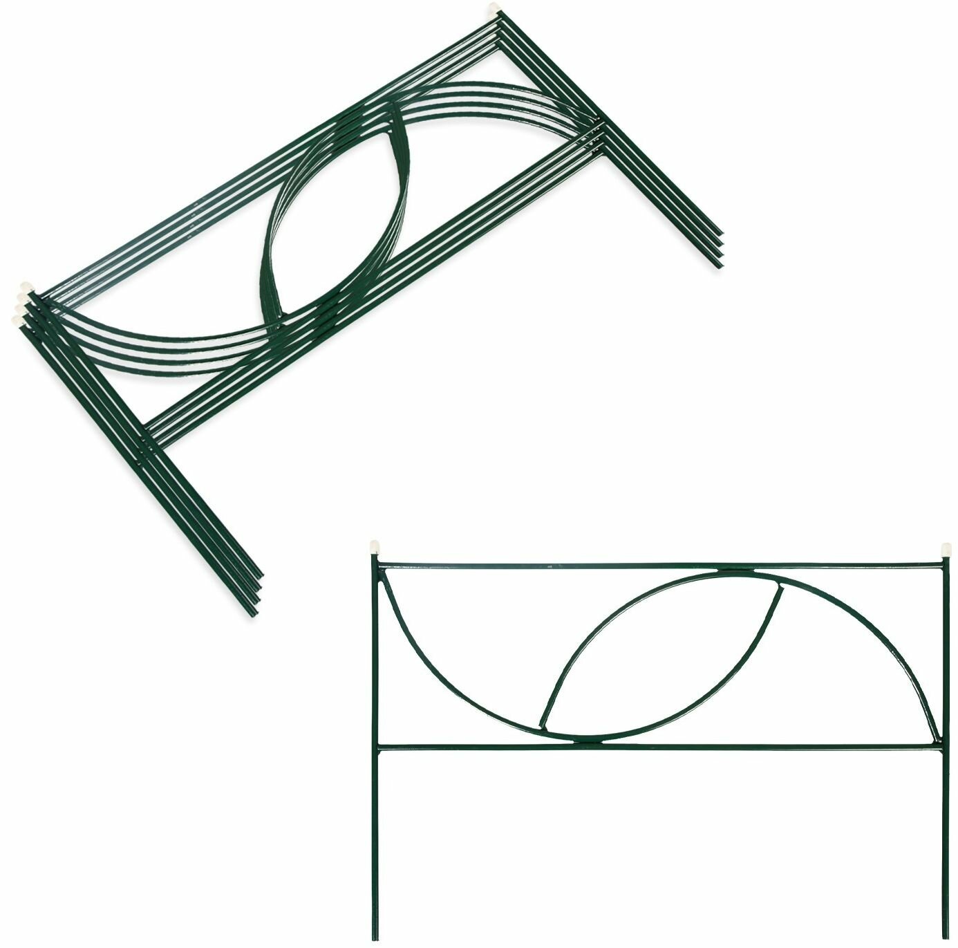 Ограждение декоративное "Долька" для клумб и грядок из металла, заборчик-бордюр садовый для дачи и сада, 45 х 335 см, 5 секций , цвет зеленый