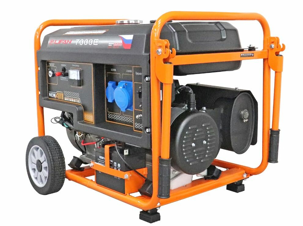 Генератор бенз. "LIFAN" 6GF-4(LF7000Е)(6-6,5кВт,4т.15л. с. бак25л, эл. ст, жк табло, колеса, АКБ)