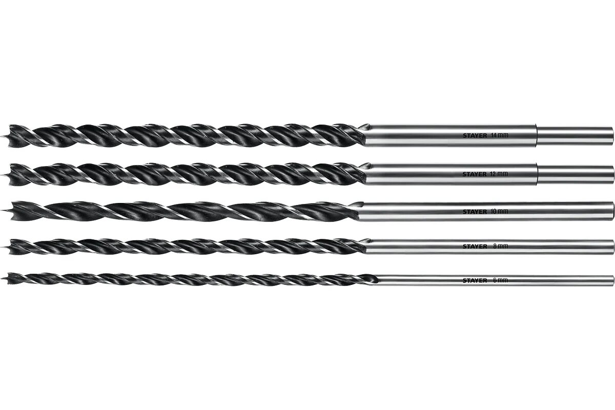 Stayer Maxdrill Набор спиральных сверл по дереву 5 шт 6-8-10-12-14×300 мм