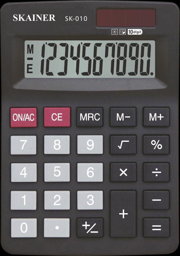 Калькулятор Skainer Черный, 10 разрядов, двойное питание