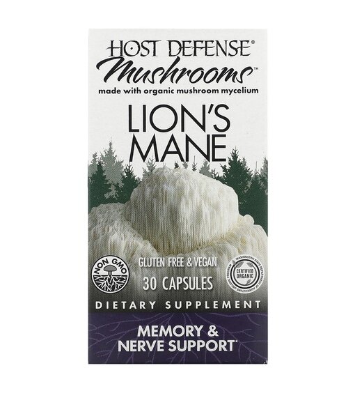 Fungi Perfecti Host Defense ежовик гребенчатый lions mane для поддержки нервной системы 30 капсул