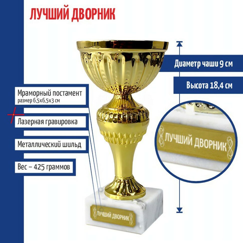 Статуэтка Кубок "Лучший дворник" на мраморном постаменте (18,4 см)