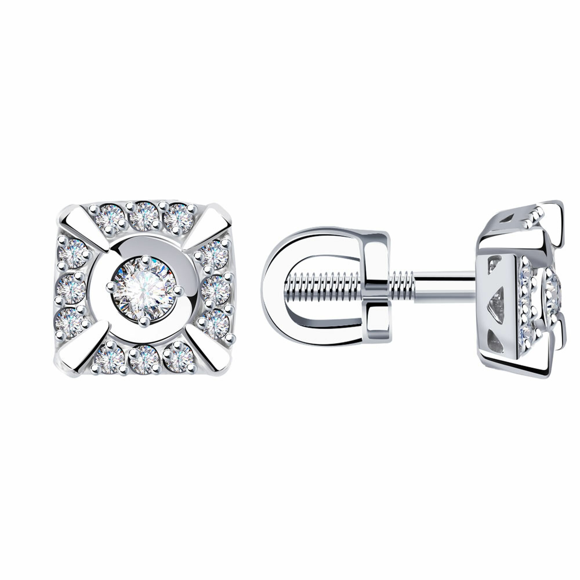 Серьги пусеты, белое золото, 585 проба, бриллиант