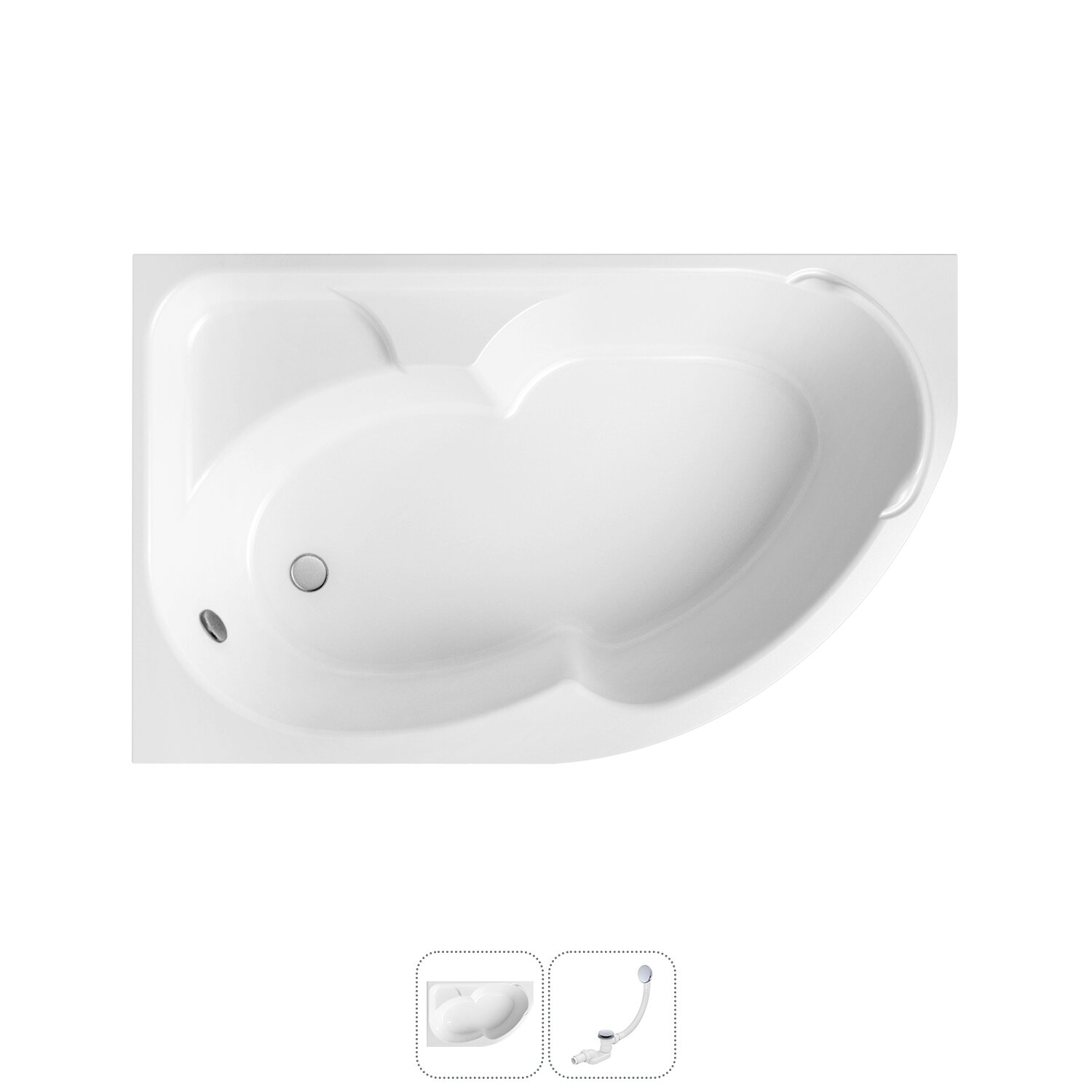 Угловая ванна акриловая 170 x 105 Lavinia Boho Grance Hill 202010763 в наборе 2 в 1: асимметричная ванна (левый разворот), слив-перелив