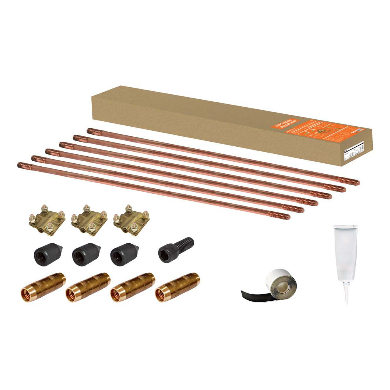 Комплект заземления №1, для частного дома, на основе стальных омедненных стержней D14 9м, крестовой зажим, лента, паста, TDM SQ24020001 (1 шт.)