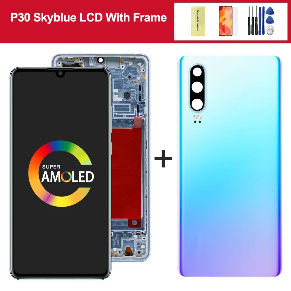 6,1-дюймовый высококачественный экран P30 для Huawei P30 ЖК-дисплей + сменный экран с отпечатками пальцев + рамка для Huawei P30 ELE-L29 Дисплей ORI SkyBlue Frame Co