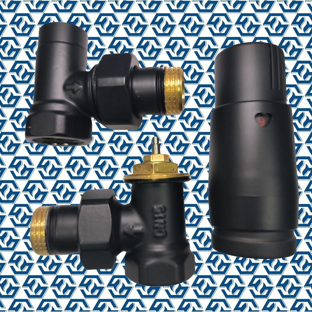 Комплект для радиатора / Group HS / угловой, подключение боковое или нижнее, цвет черный матовый, термоголовка