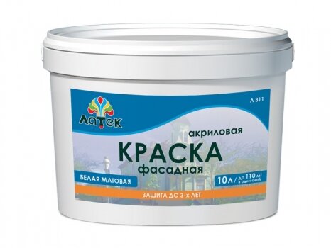 Латек Краска Л311 Фасадная Discount Белая для Наружных и Внутренних Работ 10л / Latek.