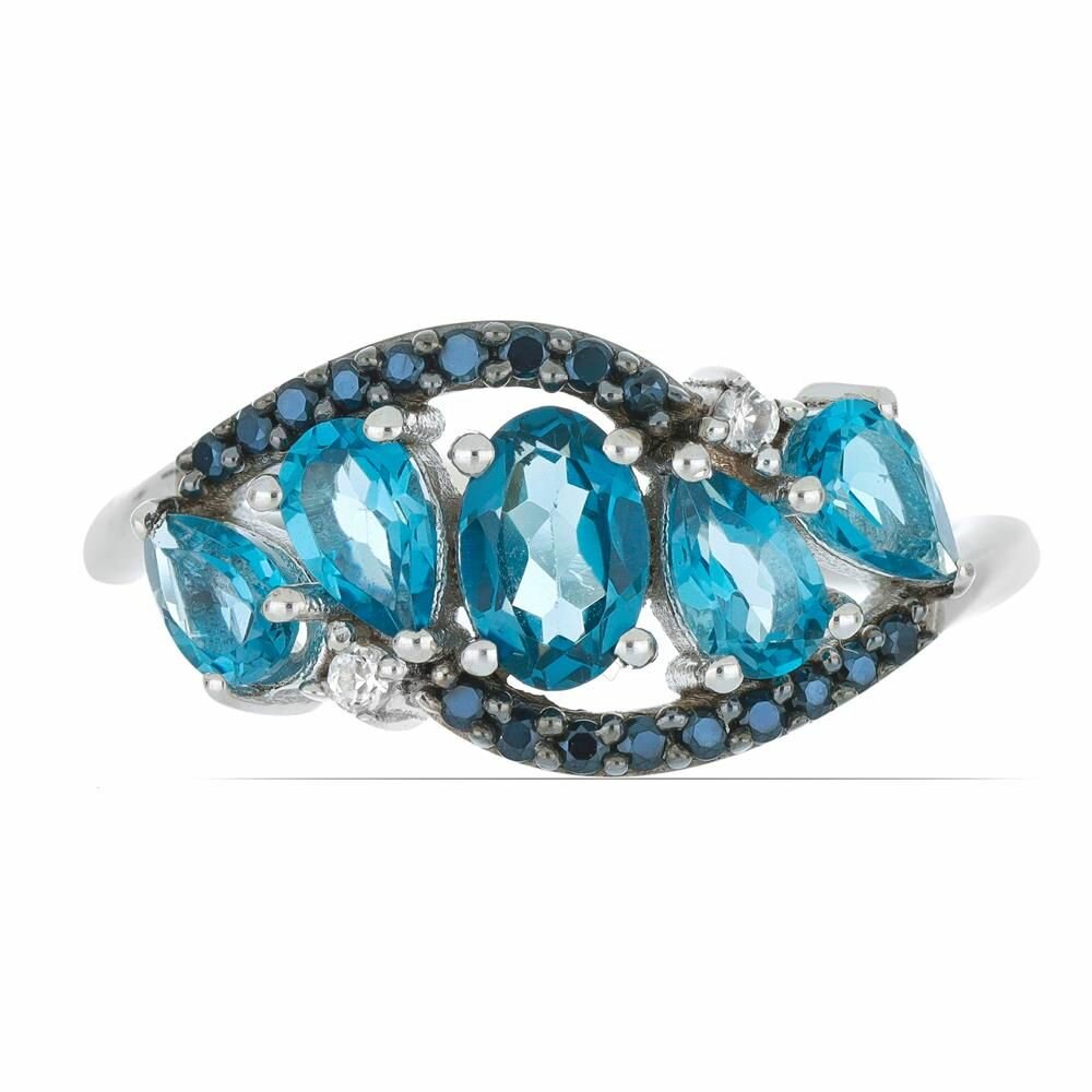 Кольцо, серебро, 925 проба, родирование, шпинель, топаз