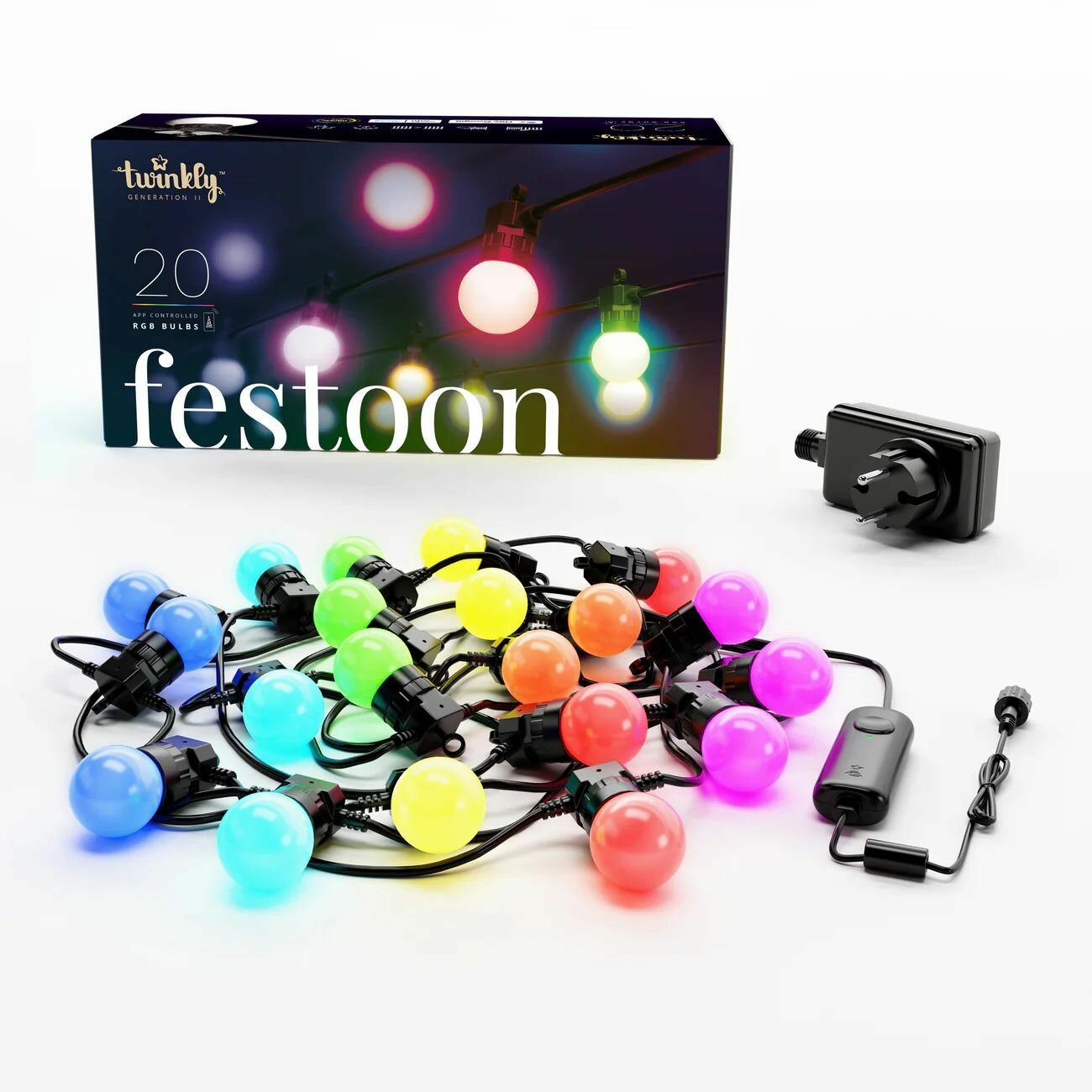Умная гирлянда Twinkly Festoon 20 multicolor RGB BULBS (TWF020STP-BEU)