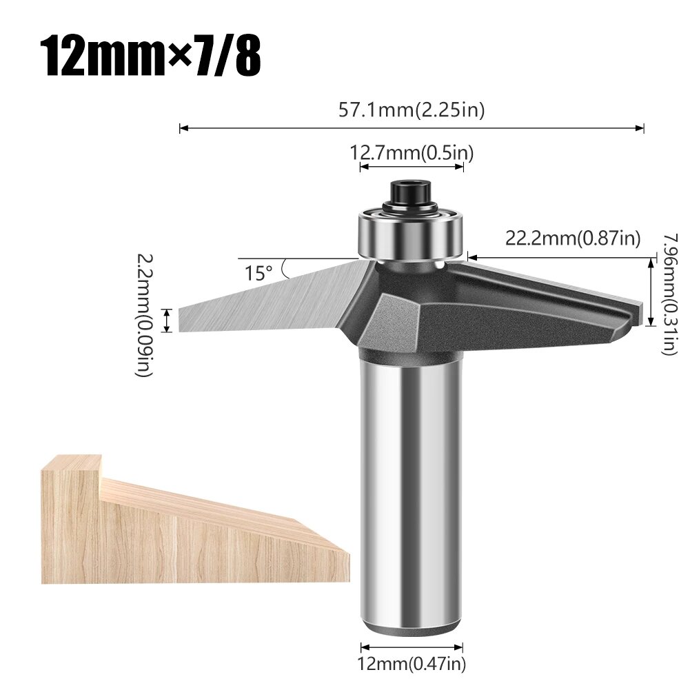 15 градусов фаска кромка формовочная фреза 12 мм 1/2 дюйма хвостовик коническая фаска обрезная фреза деревообрабатывающая фреза 12mmX22.2mm