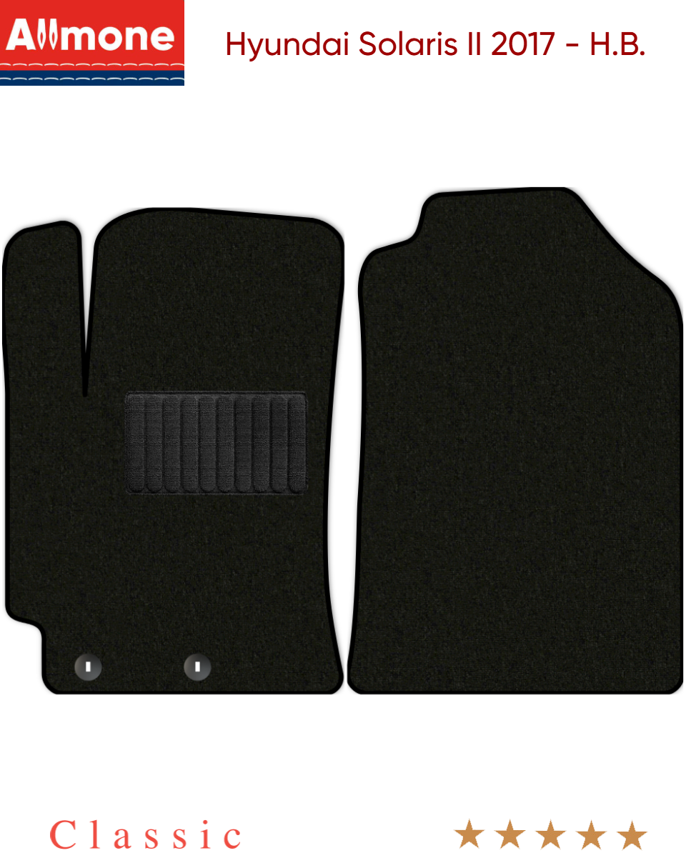 Ворсовые коврики для Hyundai Solaris 2 (HCR) 2017 - Н. В, черные, Классик, текстильные, салон, 2шт / Хендай Солярис 2