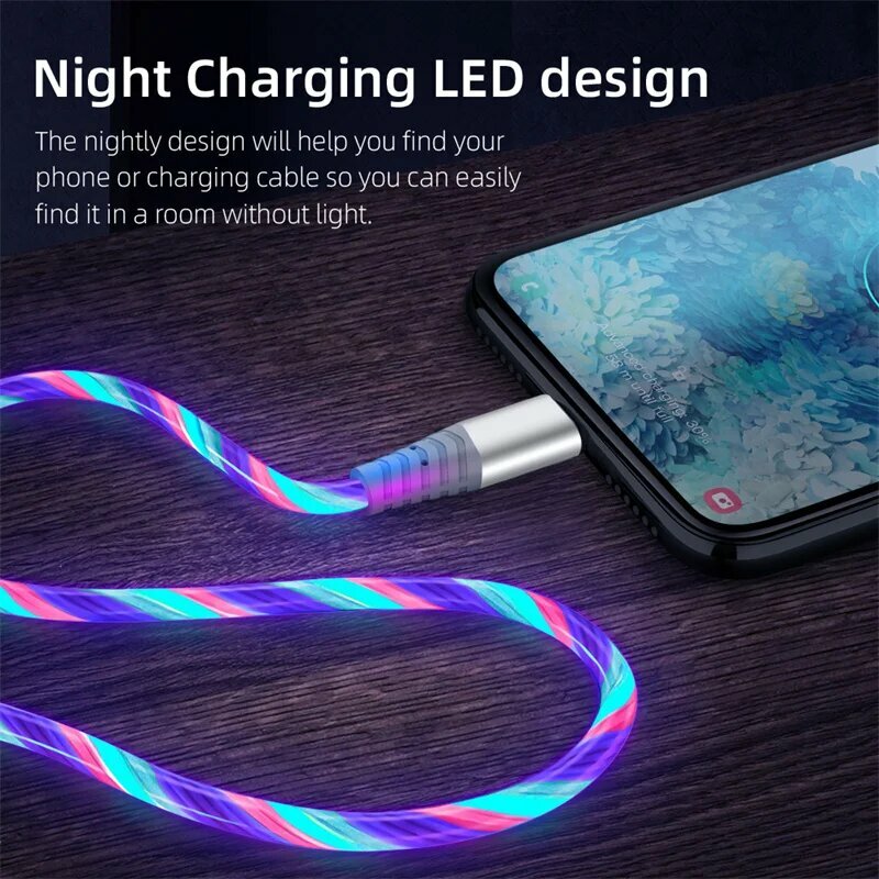 Светящийся кабель USB Type-C 2m, разноцветный — фото 1