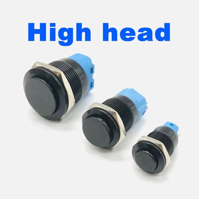 Водонепроницаемый металлический кнопочный переключатель черный 19MM, High head, fixed self-locking