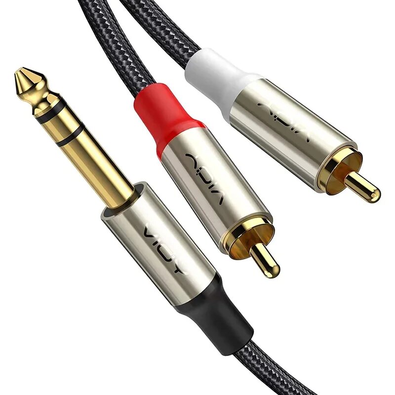Аудиокабель 3.5 мм на 2 RCA, 1 м, Silver — фото 1