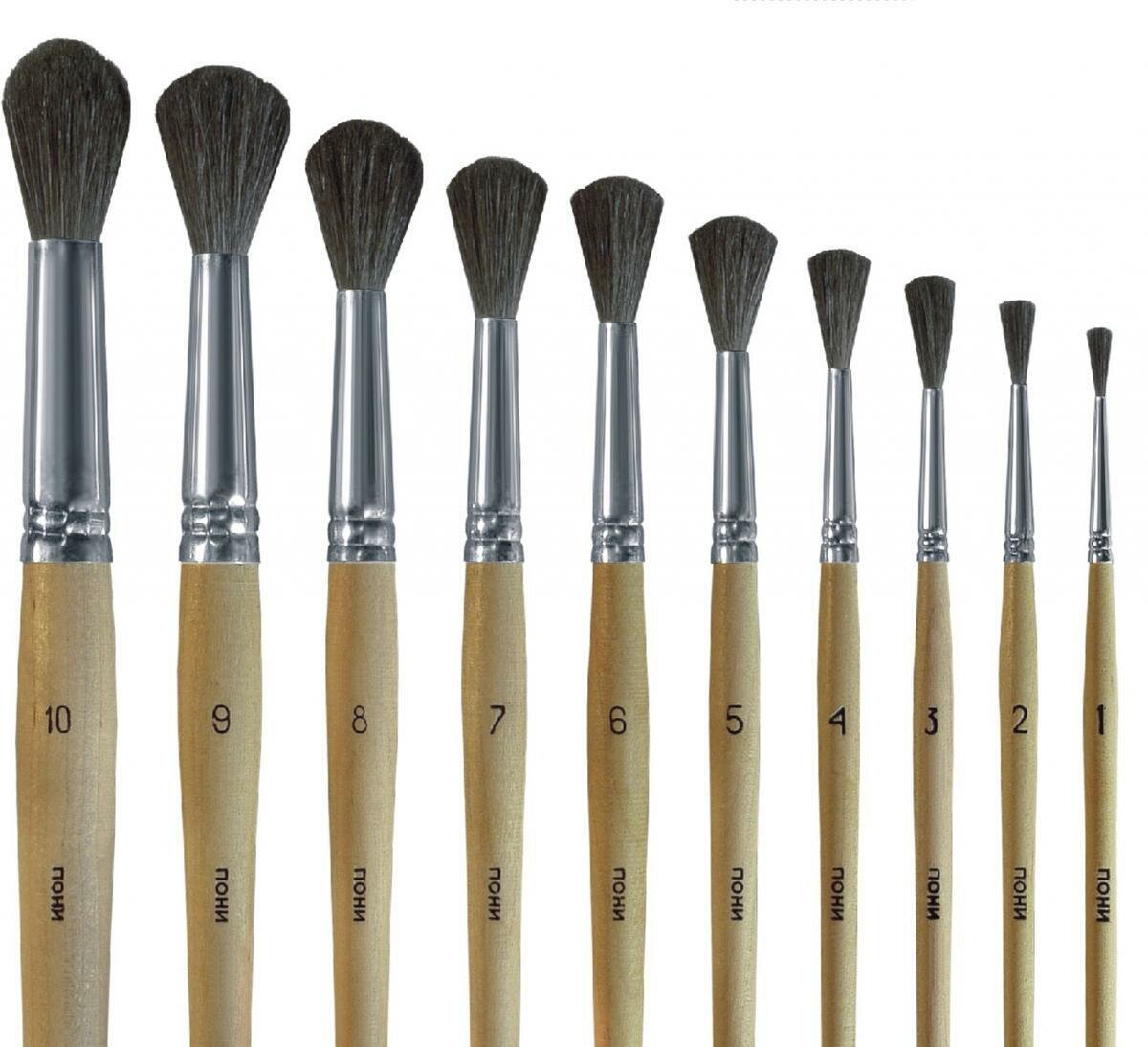 Кисть Пони круглая №3, деревянная ручка, для акварели и гуаши