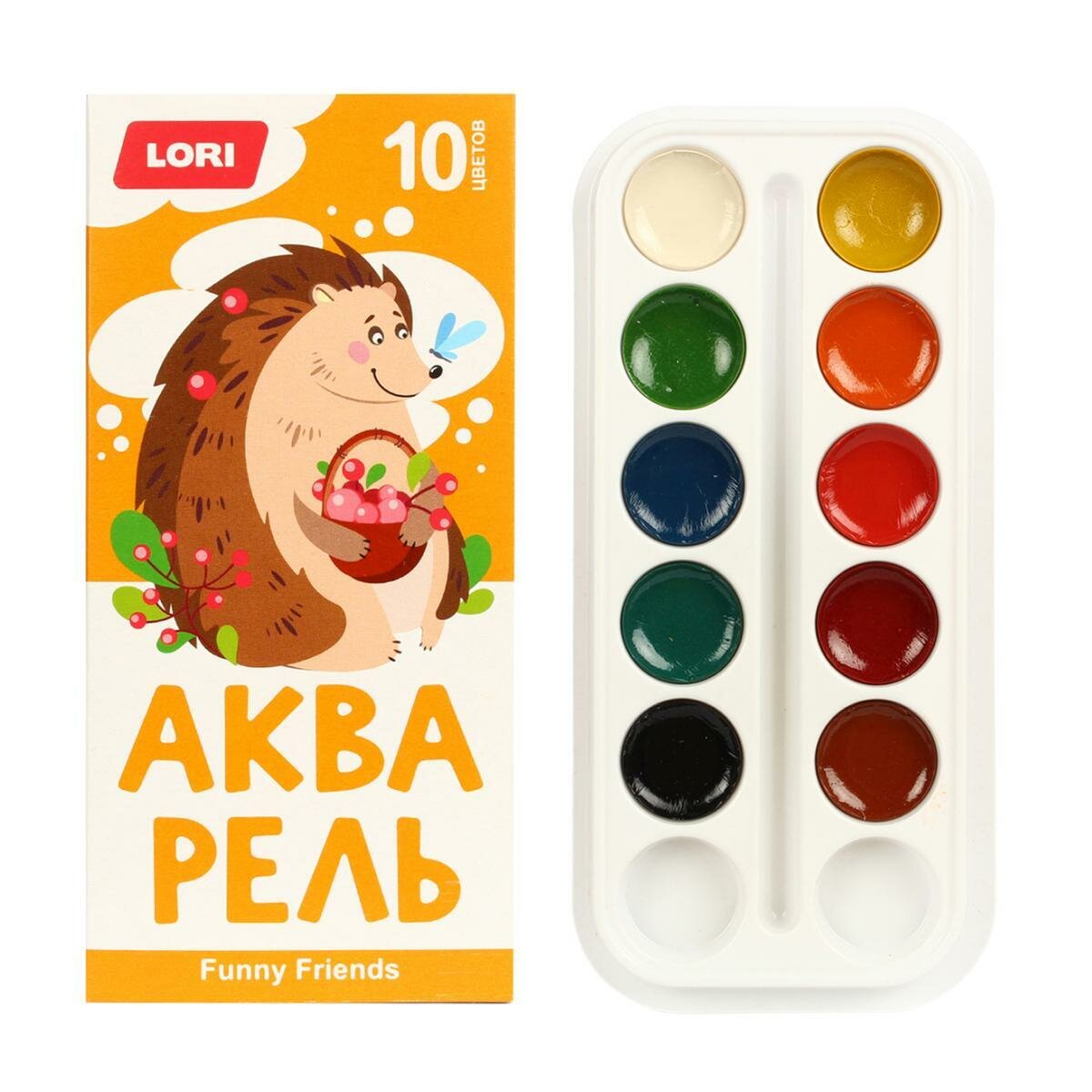 Акварель 'Funny Friends' 10 цветов, пластиковый пенал, яркие оттенки