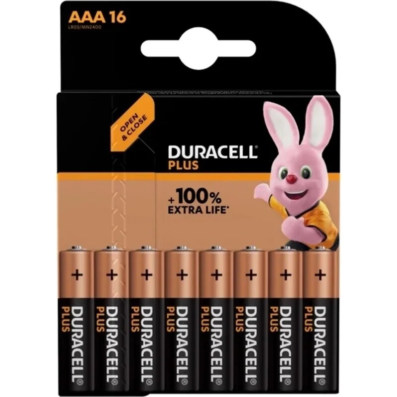 Батарейка Duracell PIus LR03 AAA BL16 Alkaline 1.5V 16шт/уп, 2120852