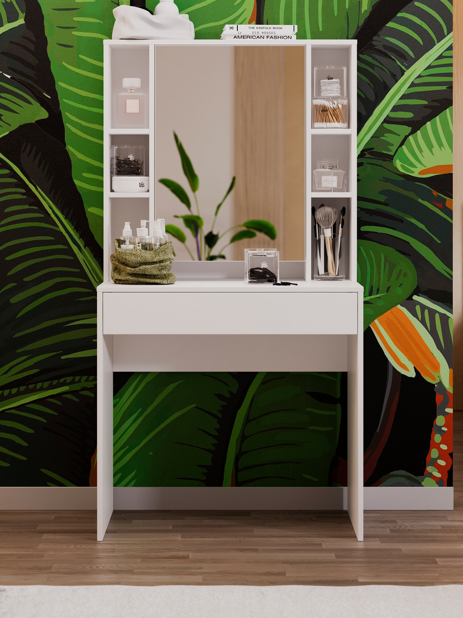 Туалетный стол ТриЯ Салли, с зеркалом, прямоугольный, ЛДСП, белый