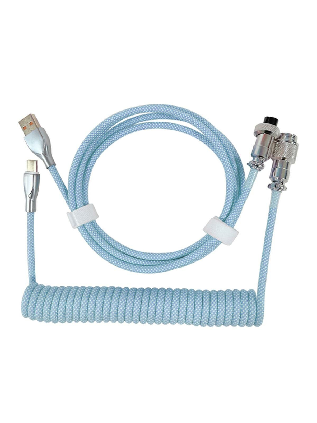 2 in 1 Coiled Aviator Wire Type-C to USB Cable for Mechanical Keyboard Aviation Connector Spiral Paracord