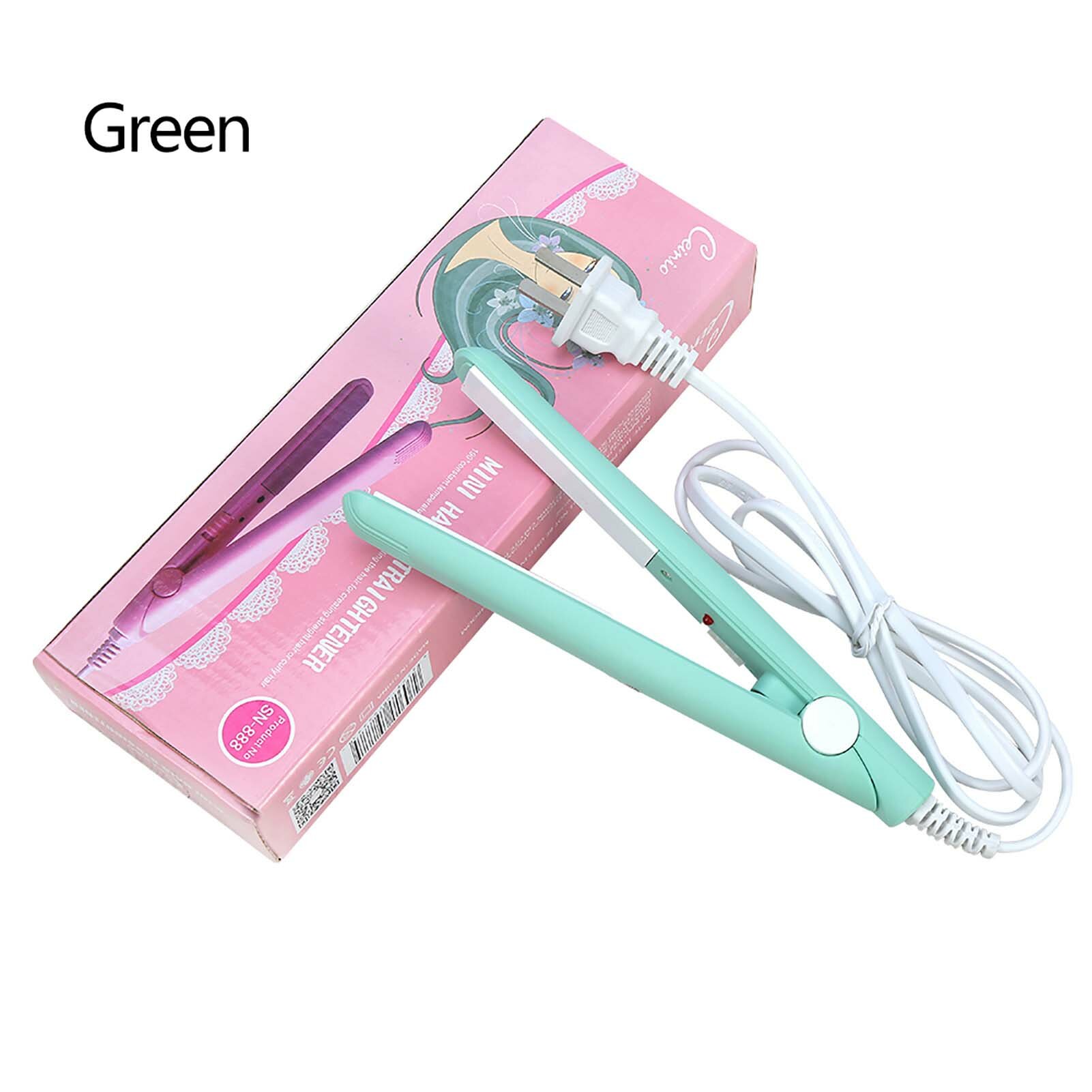 2 in 1 Mini Hair Straightener Ceramic Tourmaline Plate Flat Iron Curler Matcha Green