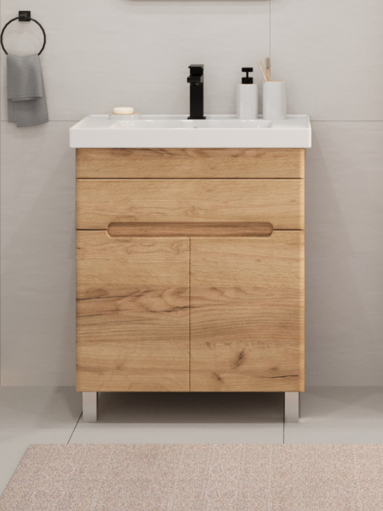 Тумба напольная SanStar Модена 70 с раковиной Грейс 70 (комплект) для ванной комнаты, Gold Craft