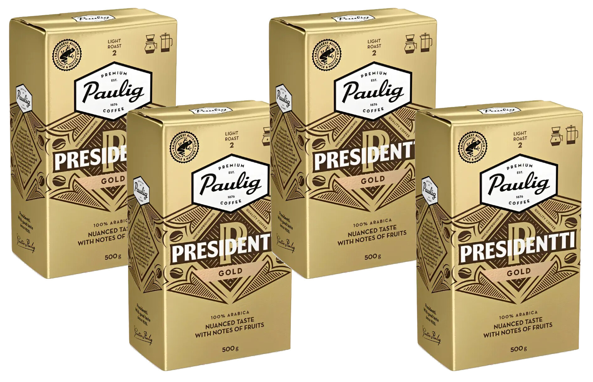 Кофе молотый Paulig Presidentti Gold №2 Light Roast арабика 100% (Финляндия) 500 гр. х 4 шт.
