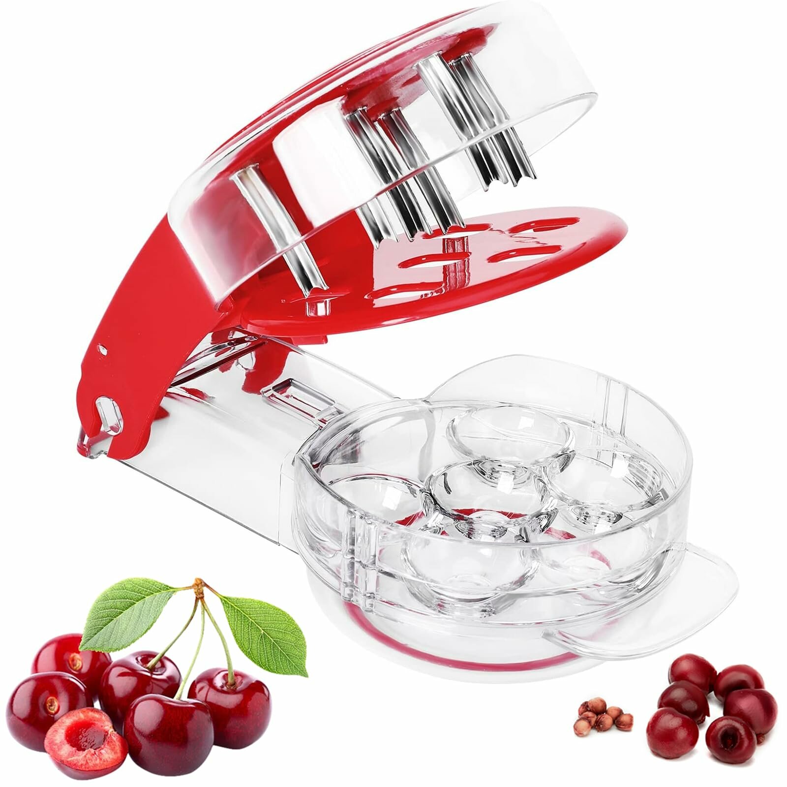 Cherry Pitter, Brighoot Multi Cherry Pitter Tool Cherries Corer с Lock Design для изготовления вишневого варенья (шесть вишен за один раз), размер упаковки 8.07*4.33*2.36 дюйма, вес 0.71 фунта, материал пищевая силикон, мойка в посудомоечной машине, в